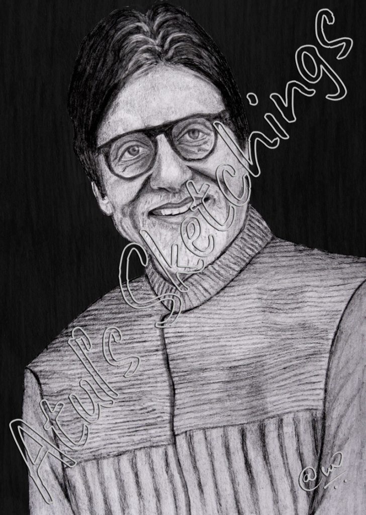Amitabh Bachchan Pencil Sketch, Drawing, Realistic Art