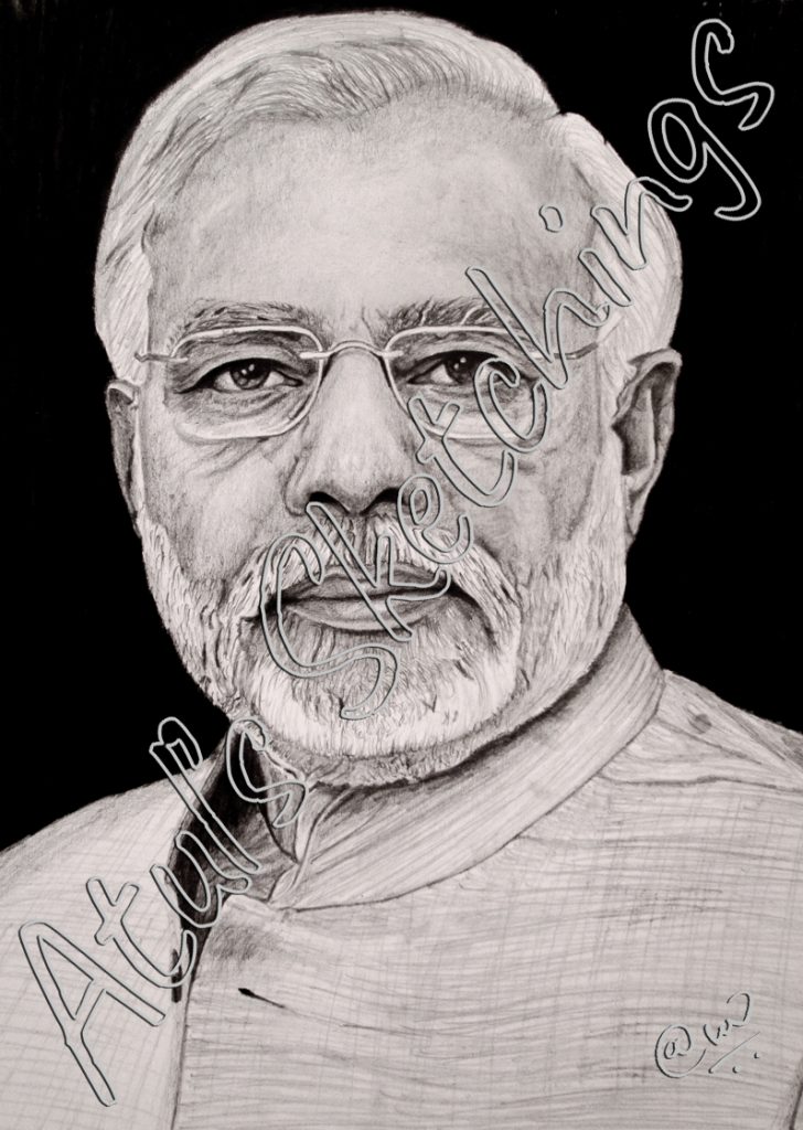 Narendra Modi Pencil Sketch, Drawing, Realistic Art