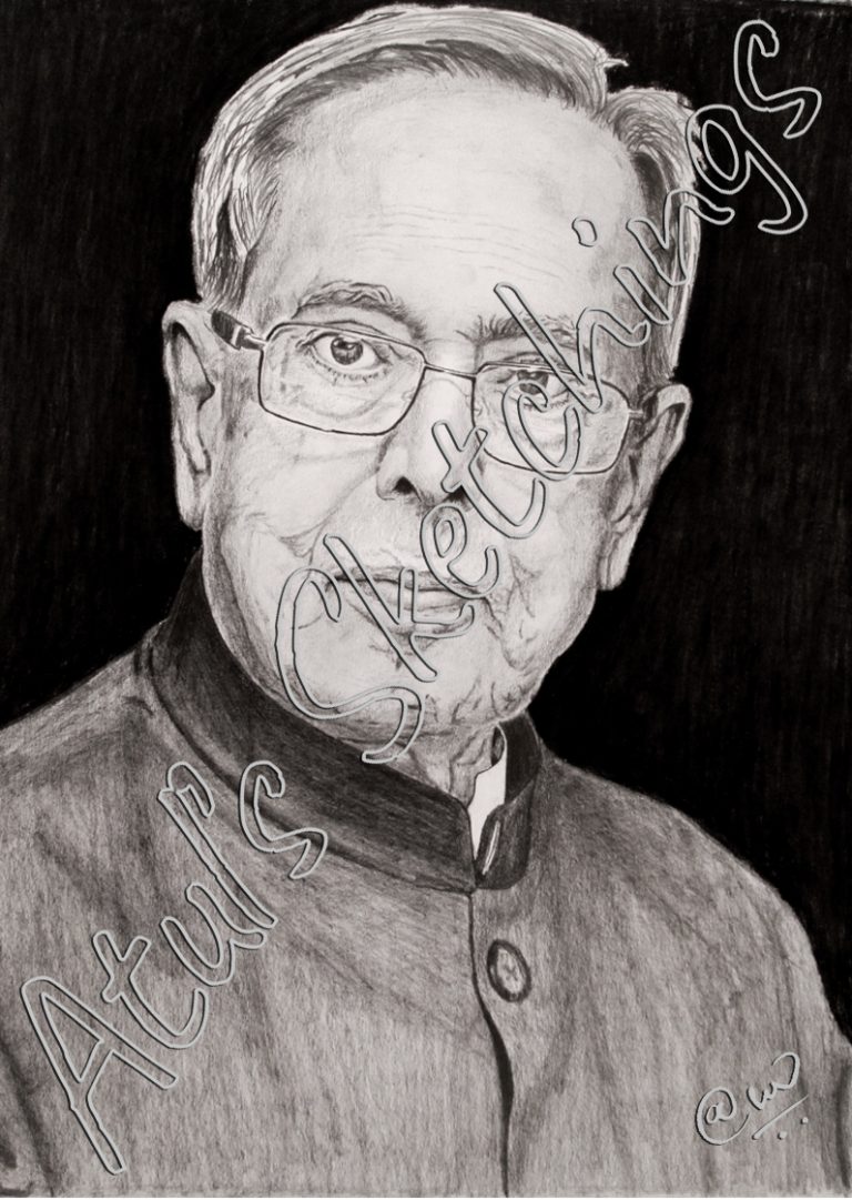 Pranab Mukherjee Pencil Sketch, Drawing, Realistic Art